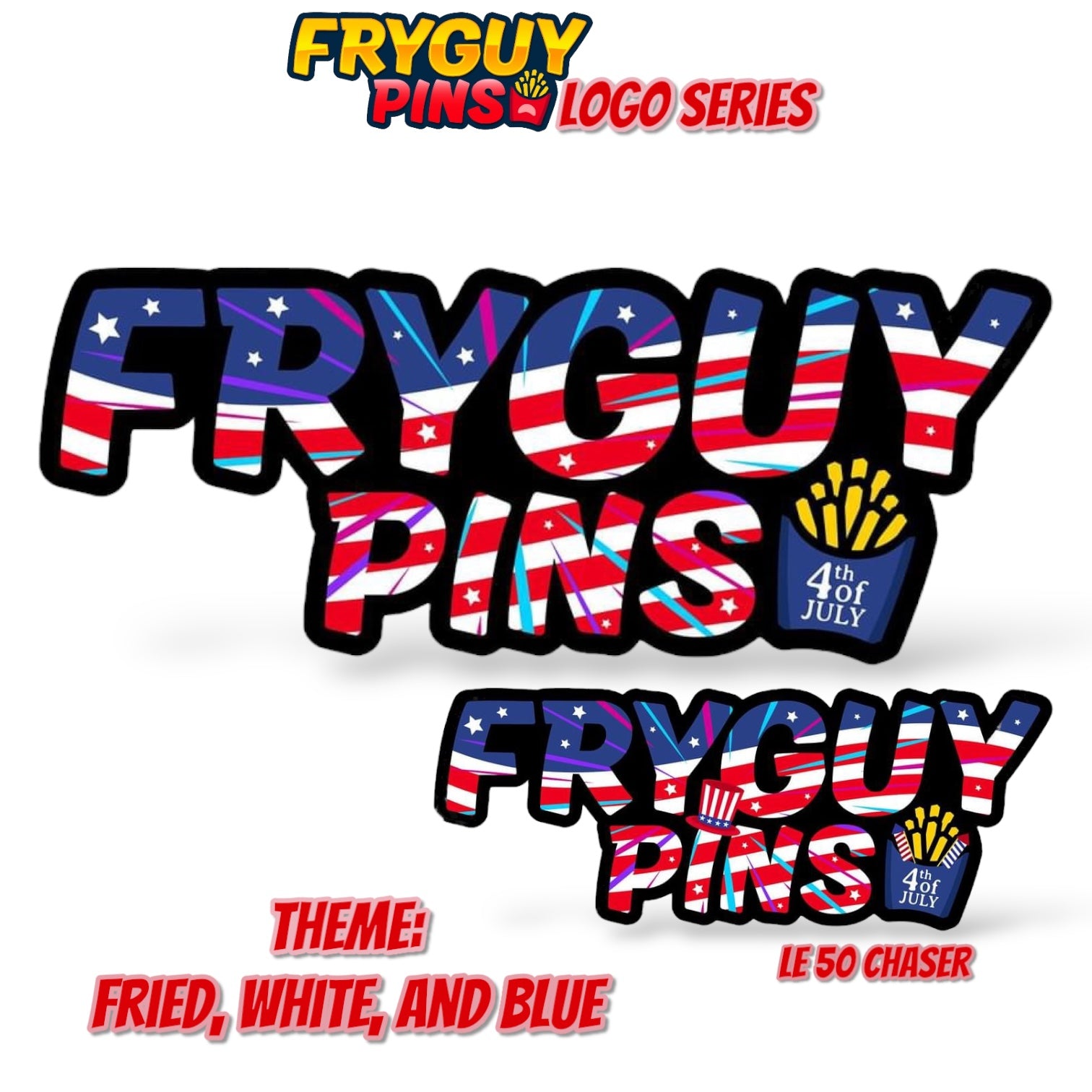 FryGuy Logo Fried, White, and Blue Pin
