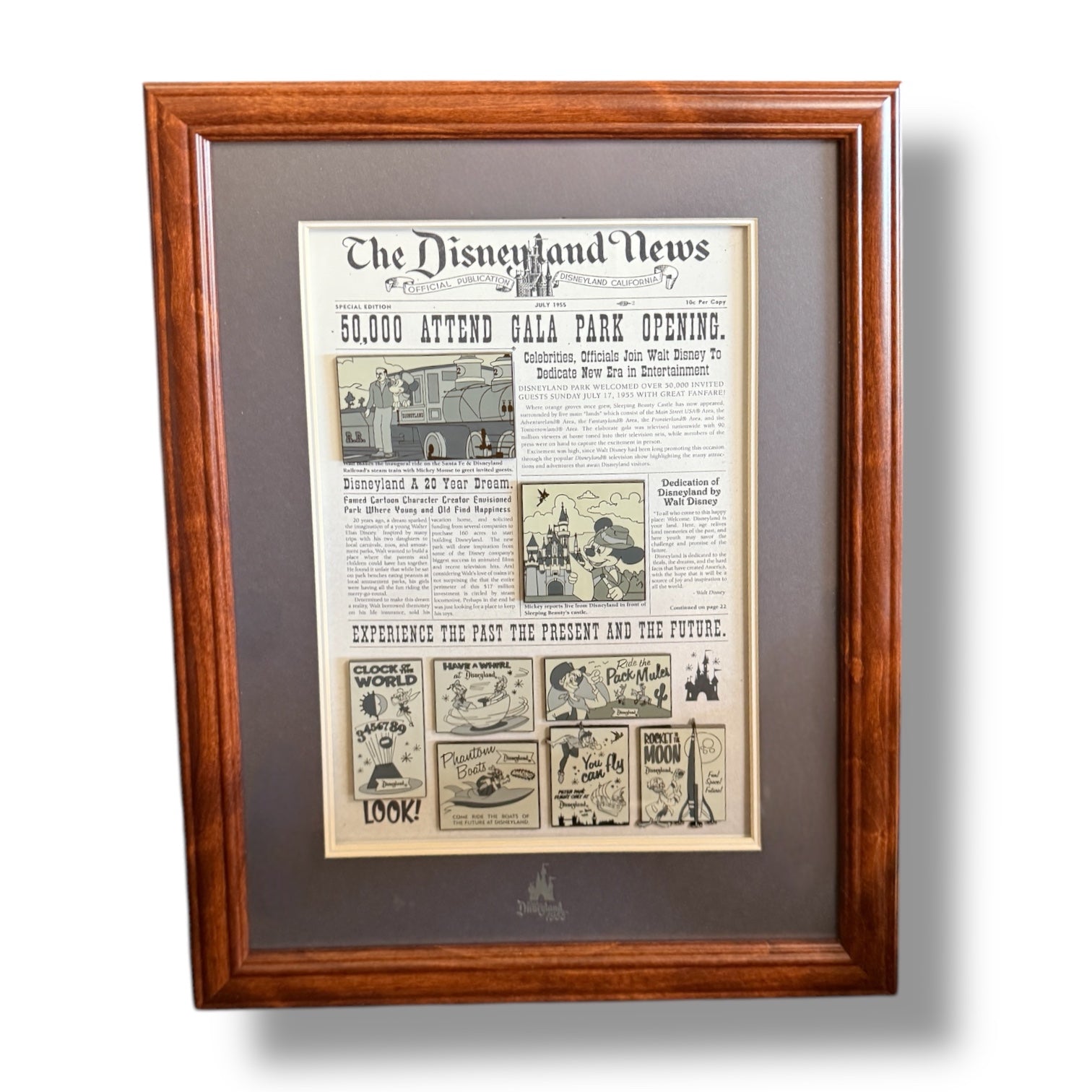 DLR Dateline Disneyland 1955 Opening Day Newspaper Framed Pin Set
