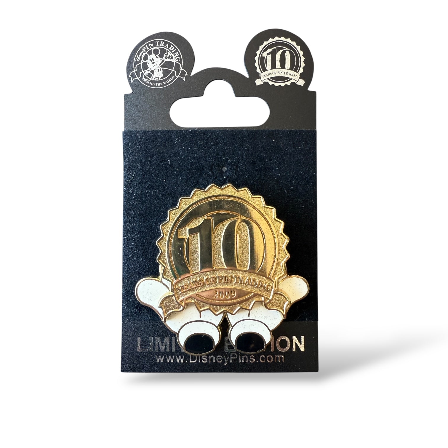 WDW Disney Pin Trading 10th Anniversary Sculpted Gold Logo Pin